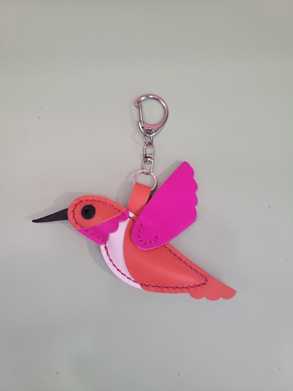 Pink Orange Hummingbird Leather Charm - Etsy