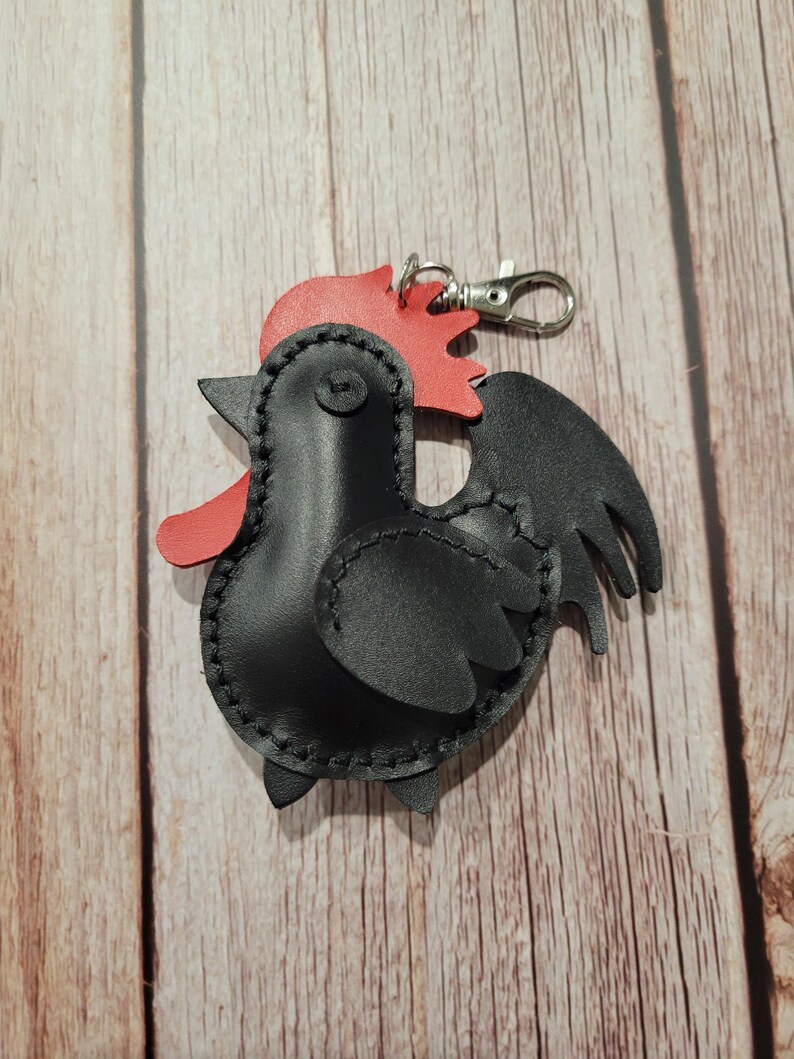 Handmade Leather Chicken Charm Handstitched Keychain Purse Charm Bag ...