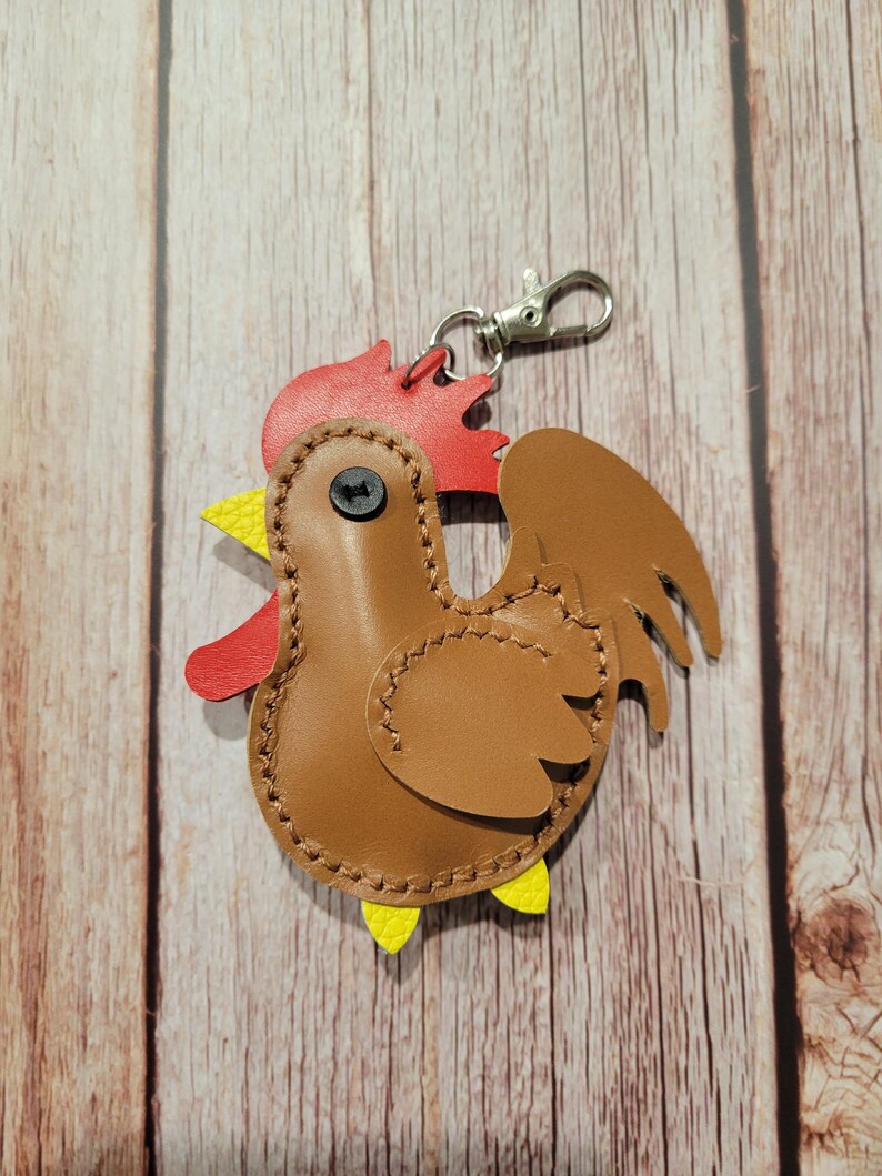 Handmade Leather Chicken Charm Handstitched Keychain Purse Charm Bag ...