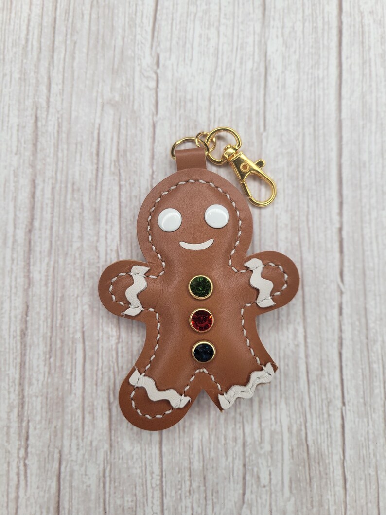 Leather Gingerbread Man Missing Leg Handmade Handstitched Keychain ...
