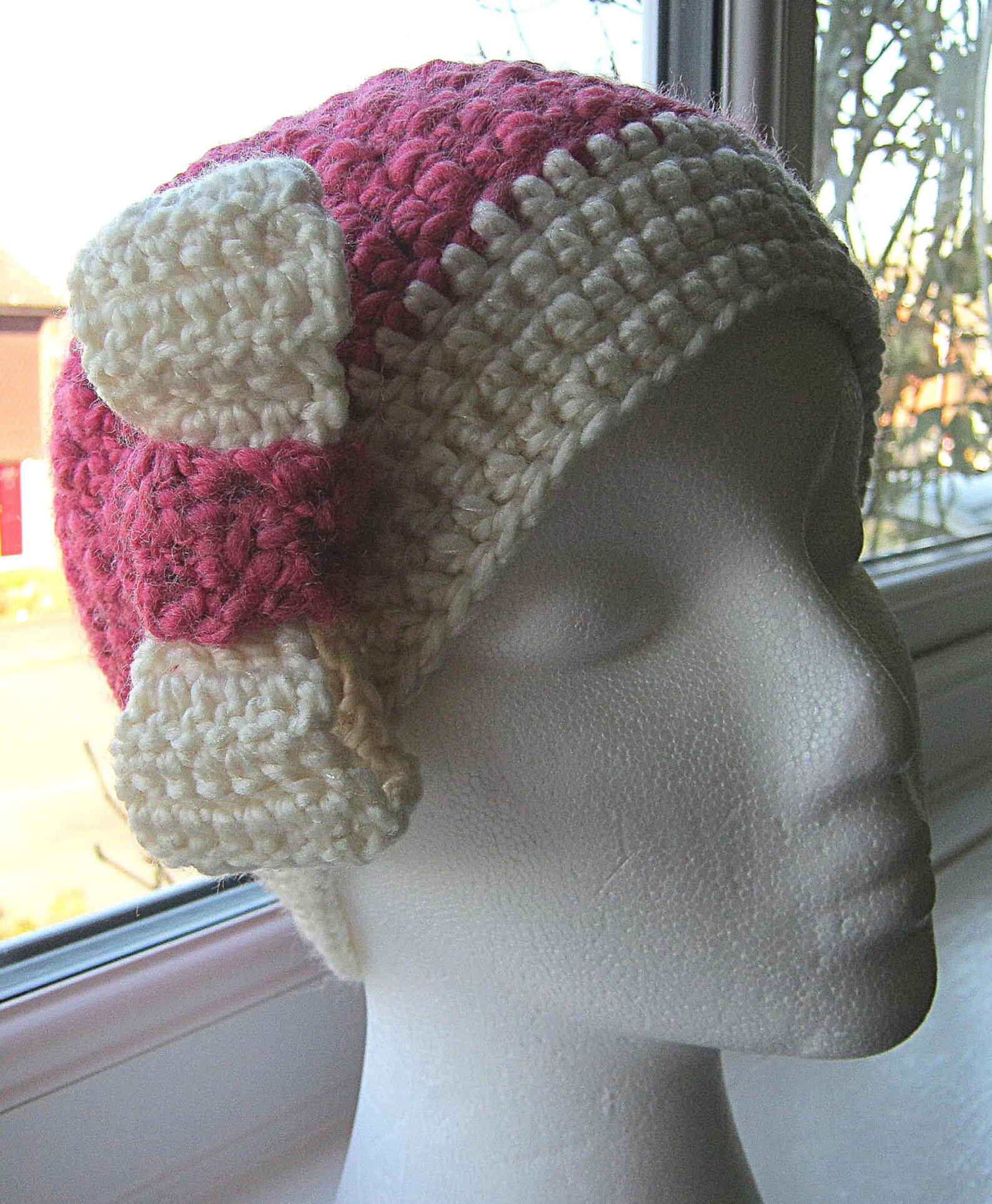 Pink and Cream Crochet Hat With Bow - Etsy