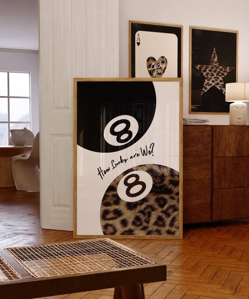 Set of 3 Leopard Wall Art, Digital Poster Set of 3, Trendy 8 Ball ...