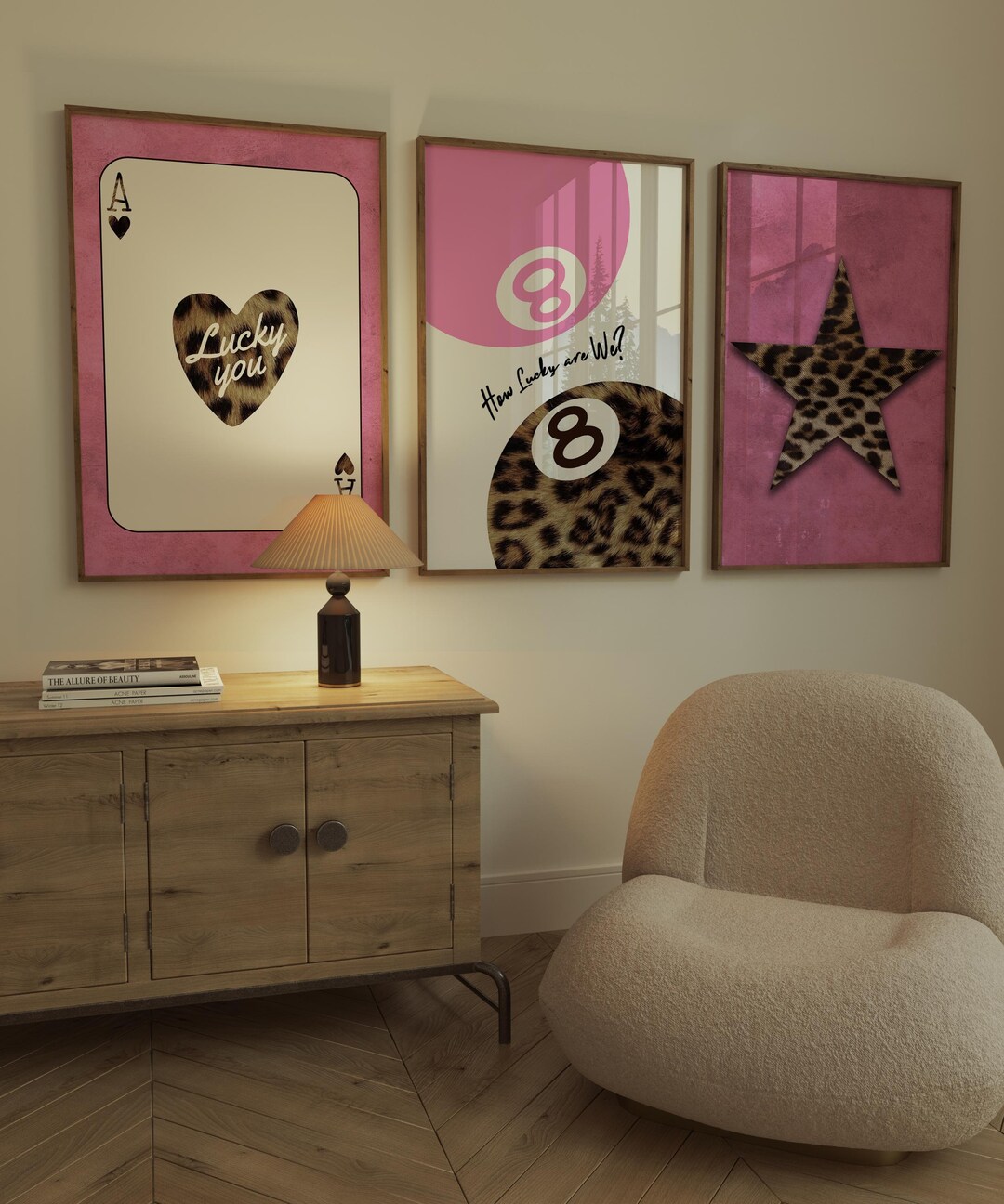 Set of 3 Leopard Wall Art How Lucky Are We Lucky You Print 8 Ball Print ...