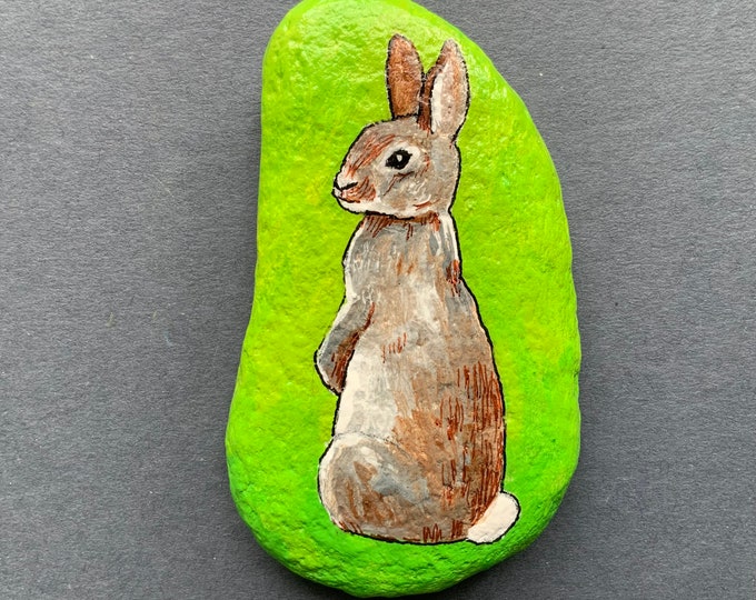 Seated Rabbit Painted Rock - Etsy