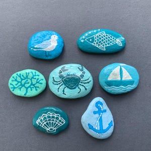 Set of Seven Sea-themed Painted Rocks - Etsy