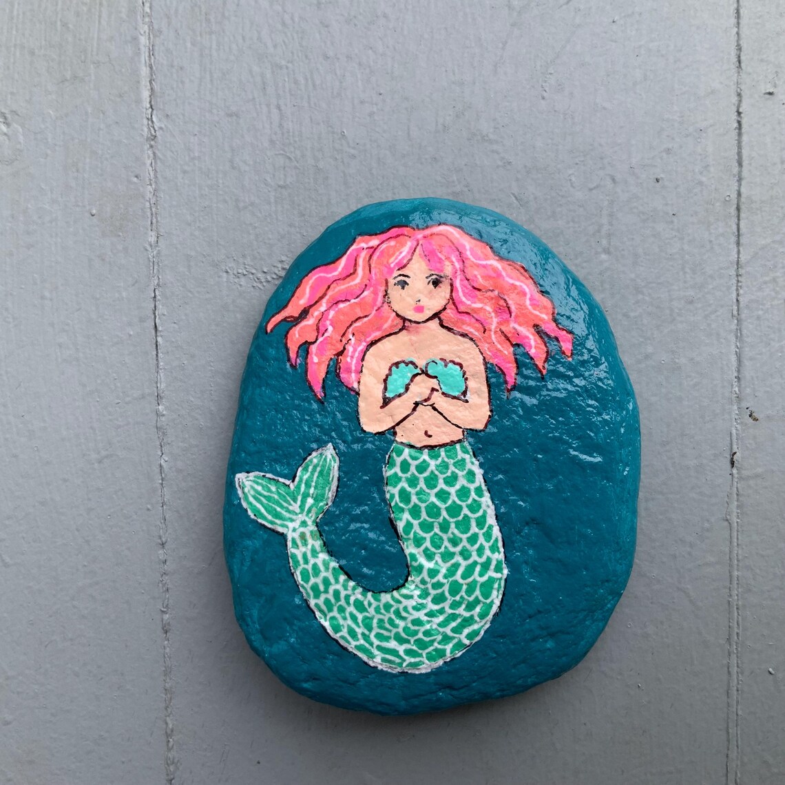 Pink-haired Mermaid Painted Rock Keepsake - Etsy