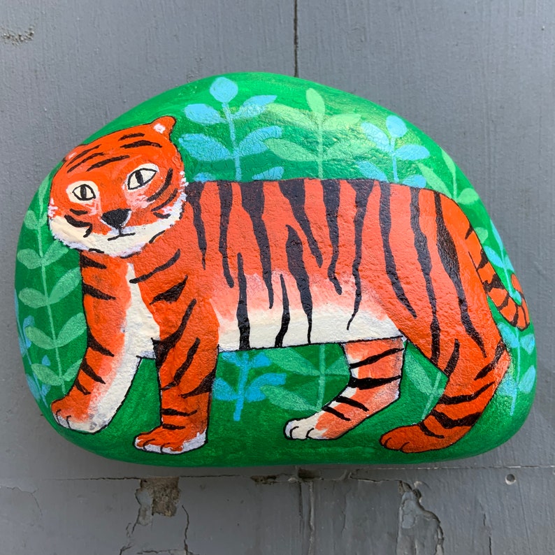 Tiger Painted Rock Paperweight - Etsy