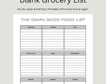 PRINTABLE Grocery List, Blank Grocery List, Grocery List, Fun Grocery ...