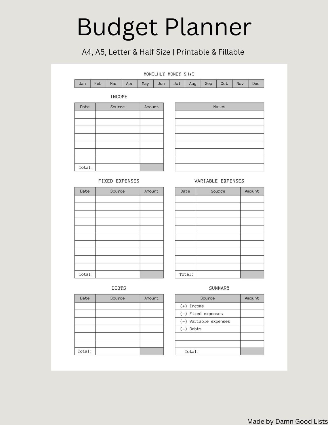 PRINTABLE & FILLABLE Budget Planner, Spending Tracker, Budget Planner ...