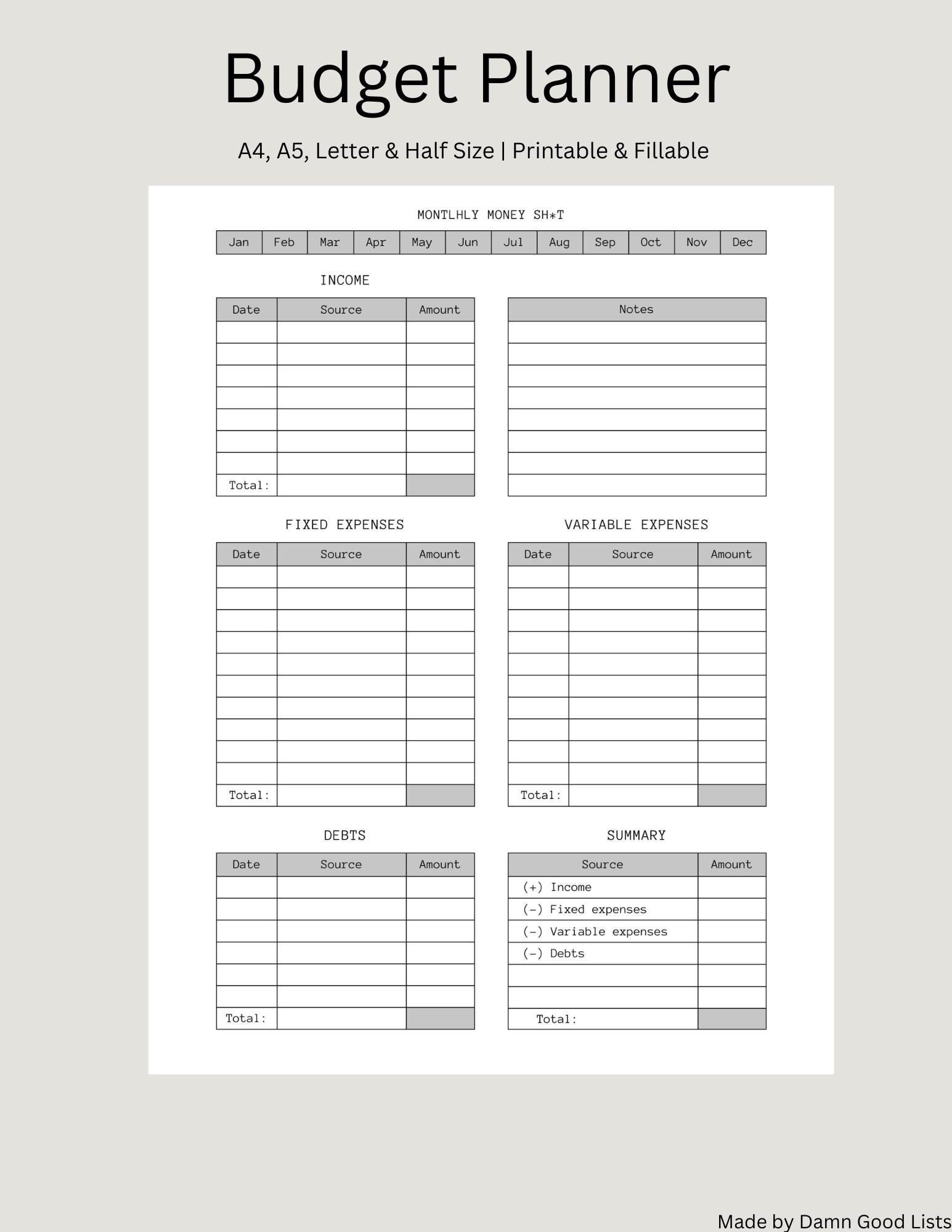 PRINTABLE & FILLABLE Budget Planner, Spending Tracker, Budget Planner ...