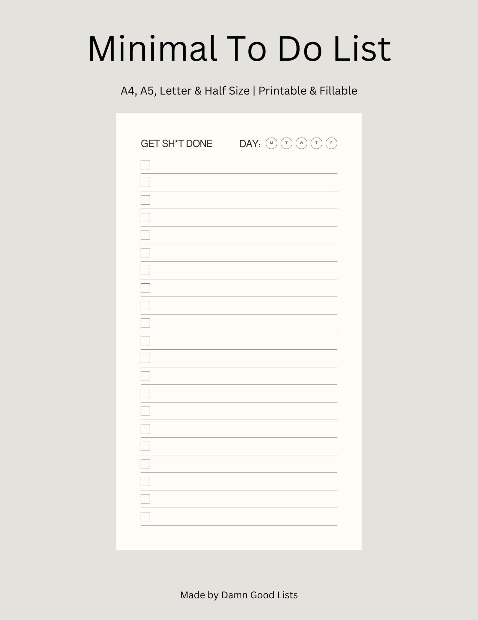 PRINTABLE Minimal to Do List, Simple Tasks List Template, A4/a5/letter ...
