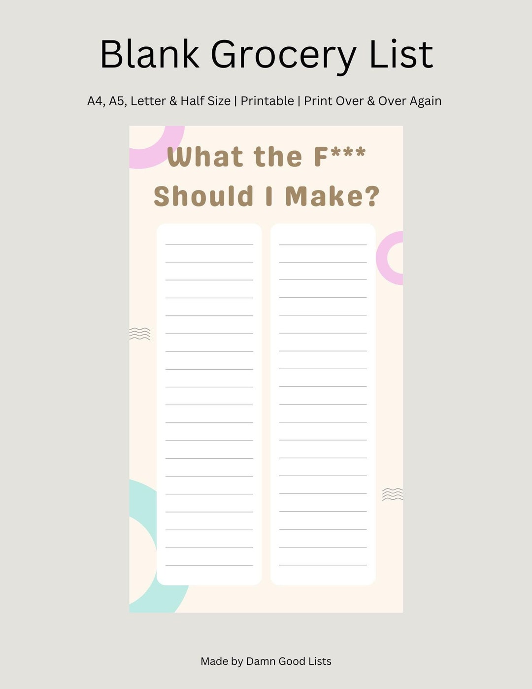PRINTABLE Grocery List, Blank Grocery List, Grocery List, Fun Grocery ...