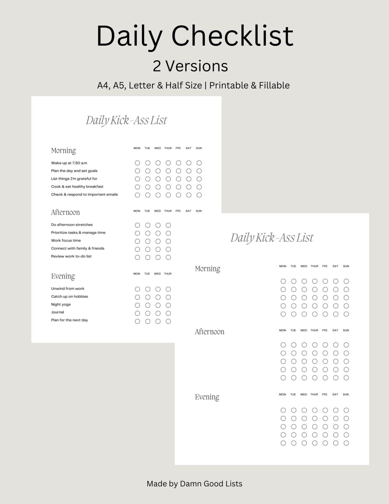 PRINTABLE & FILLABLE Daily Checklist, A4/a5/letter/half Size, Instant ...