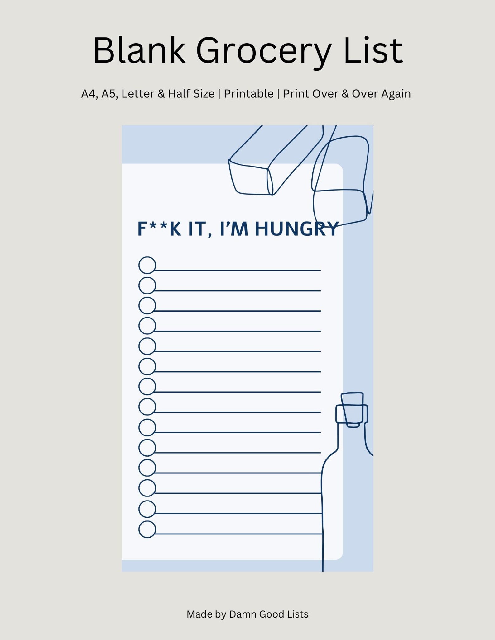 PRINTABLE Grocery List, Blank Grocery List, Grocery List, Fun Grocery ...
