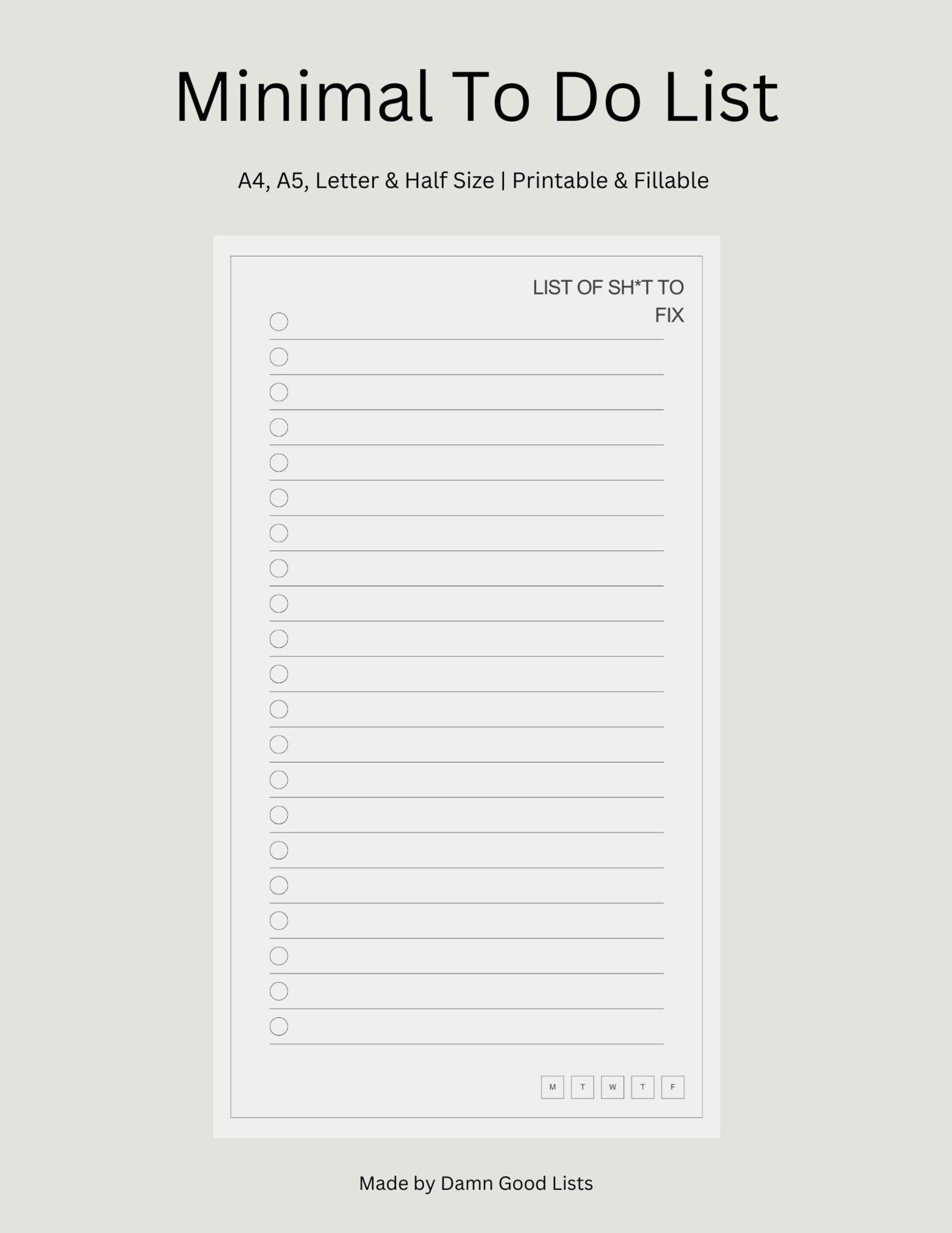 PRINTABLE Minimal to Do List, Simple Tasks List Template, A4/a5/letter ...