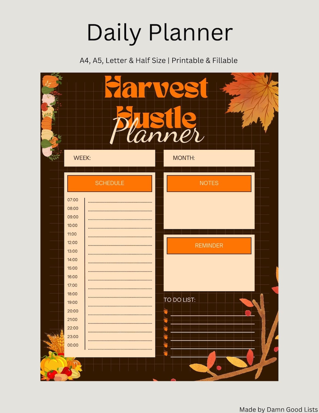 PRINTABLE & FILLABLE Daily Planner, Fall Daily Planner Template ...