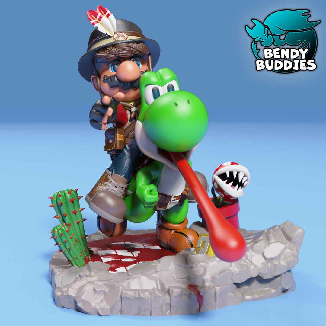 Mario and Yoshi - Collectible Fanart Statue - Bendy Buddies - Etsy