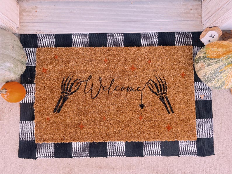 Welcome Skeleton Hands Hand-painted Coir Door Mat - Etsy