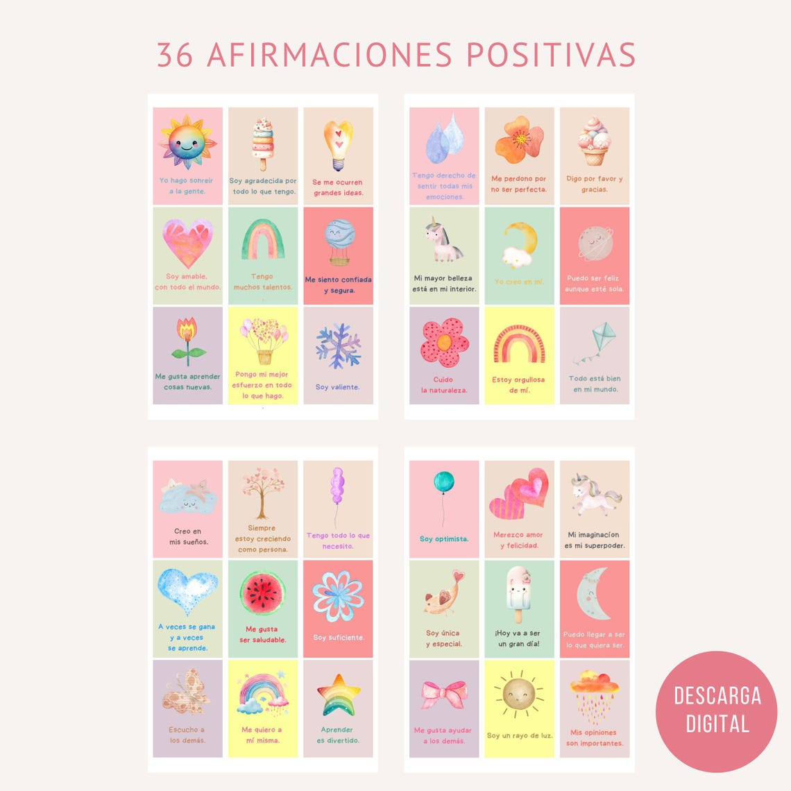 Positive Affirmation Cards for Kids in Spanish - Bilingual ...