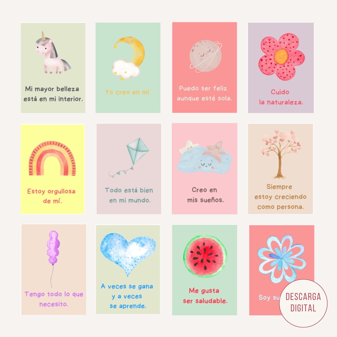 Positive Affirmation Cards for Kids in Spanish - Bilingual ...