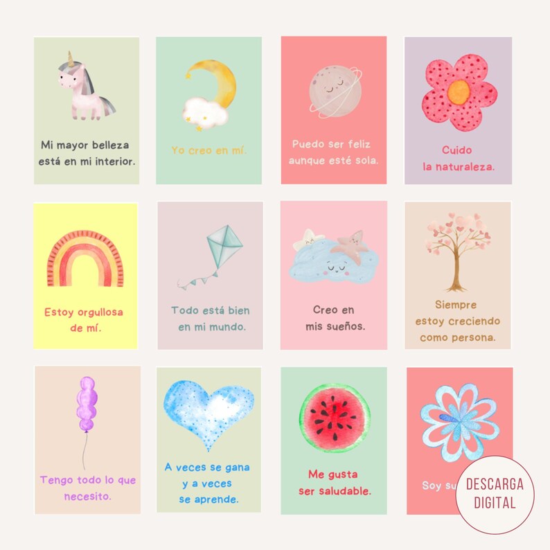 Positive Affirmation Cards for Kids in Spanish - Bilingual ...