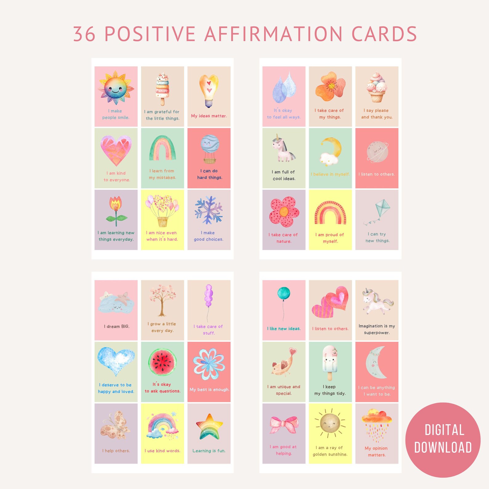 Printable Affirmation Cards for Girls - Boho Style Motivational Notes ...