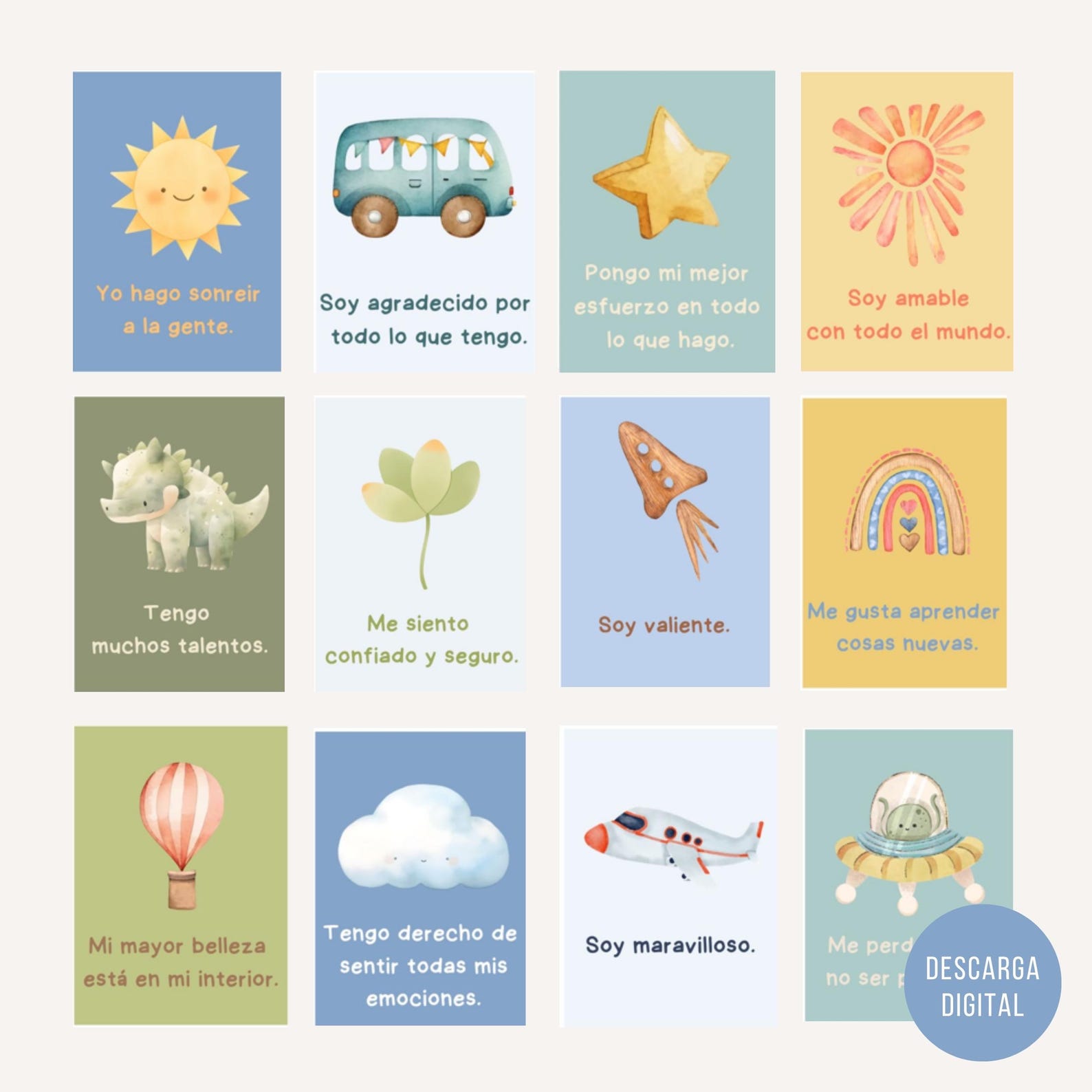 Boys Affirmation Cards in Spanish - Boho-style Motivational Notes ...