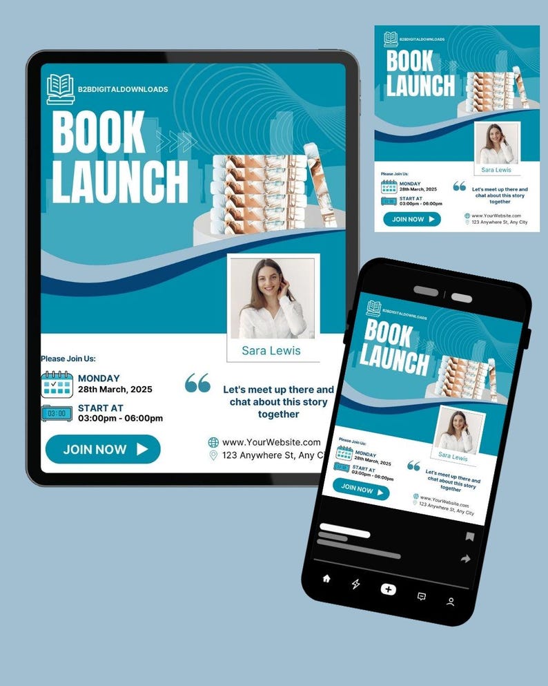 Book Launch Poster Template Mockup for Authors to Edit in Canva for New ...