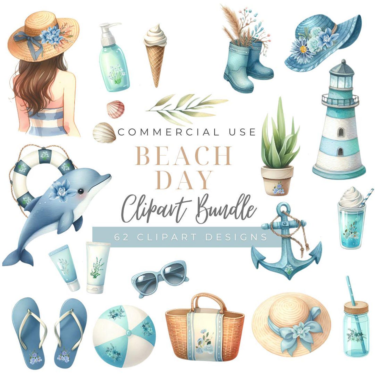 Coastal Clipart PNG Bundle: Beach & Nautical DIY Art (digital Download ...