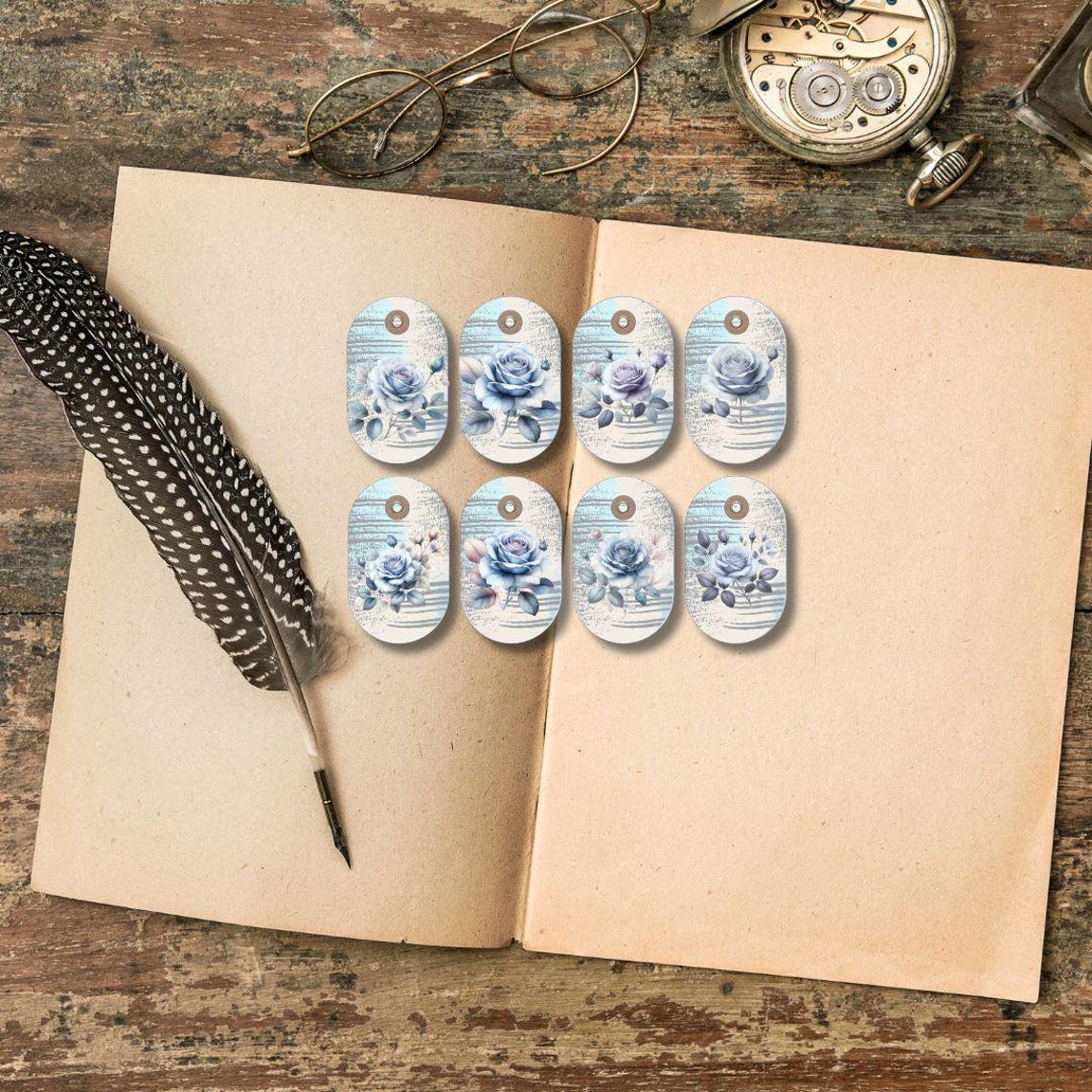 Blue Ephemera Tags Printable Digital Download Junk Journal Scrapbooking ...