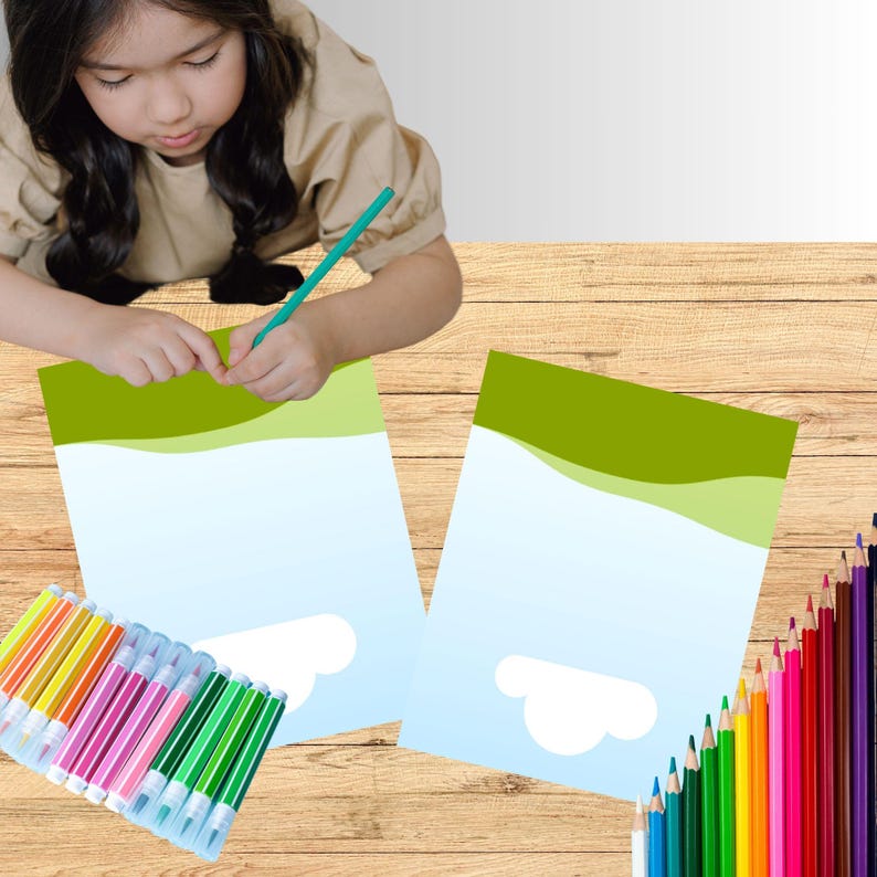 Coloring Page Mockups Activity Book Sheets With Drawing Pencils to Edit ...