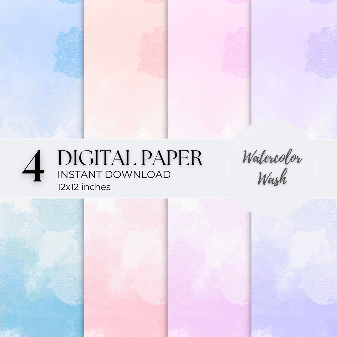 Watercolor Wash Digital Papers Set of 4 Original Splash Designs for ...