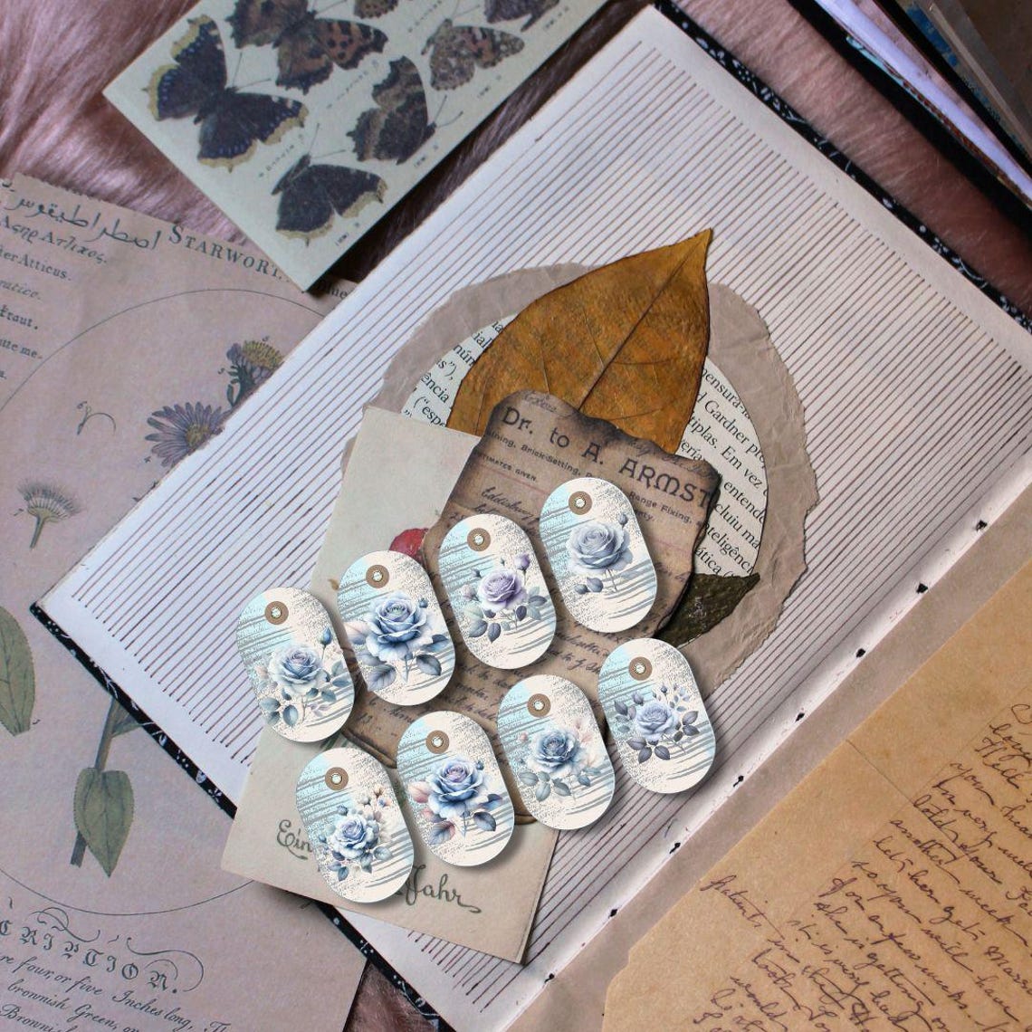 Blue Ephemera Tags Printable Digital Download Junk Journal Scrapbooking ...