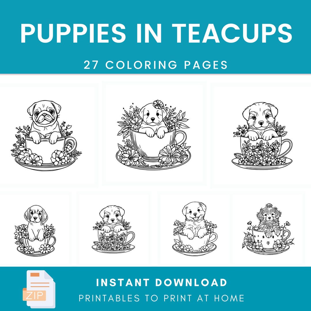 27 Puppies Coloring Pages instant Digital Download Printable Puppy Dog ...
