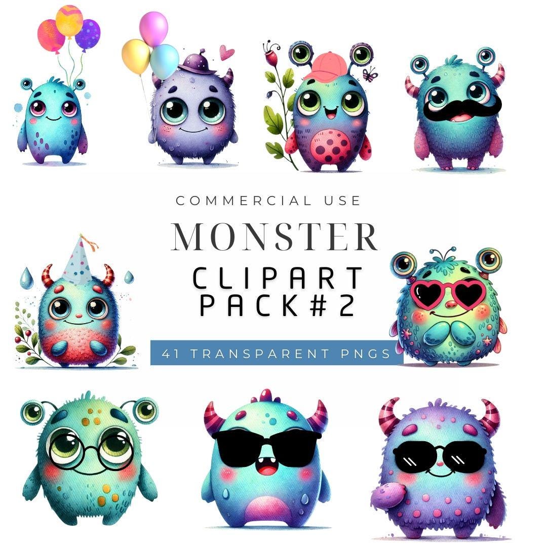 Monsters Clipart Bundle PNG Graphics Fun Whimsical Spooky Designs - Etsy