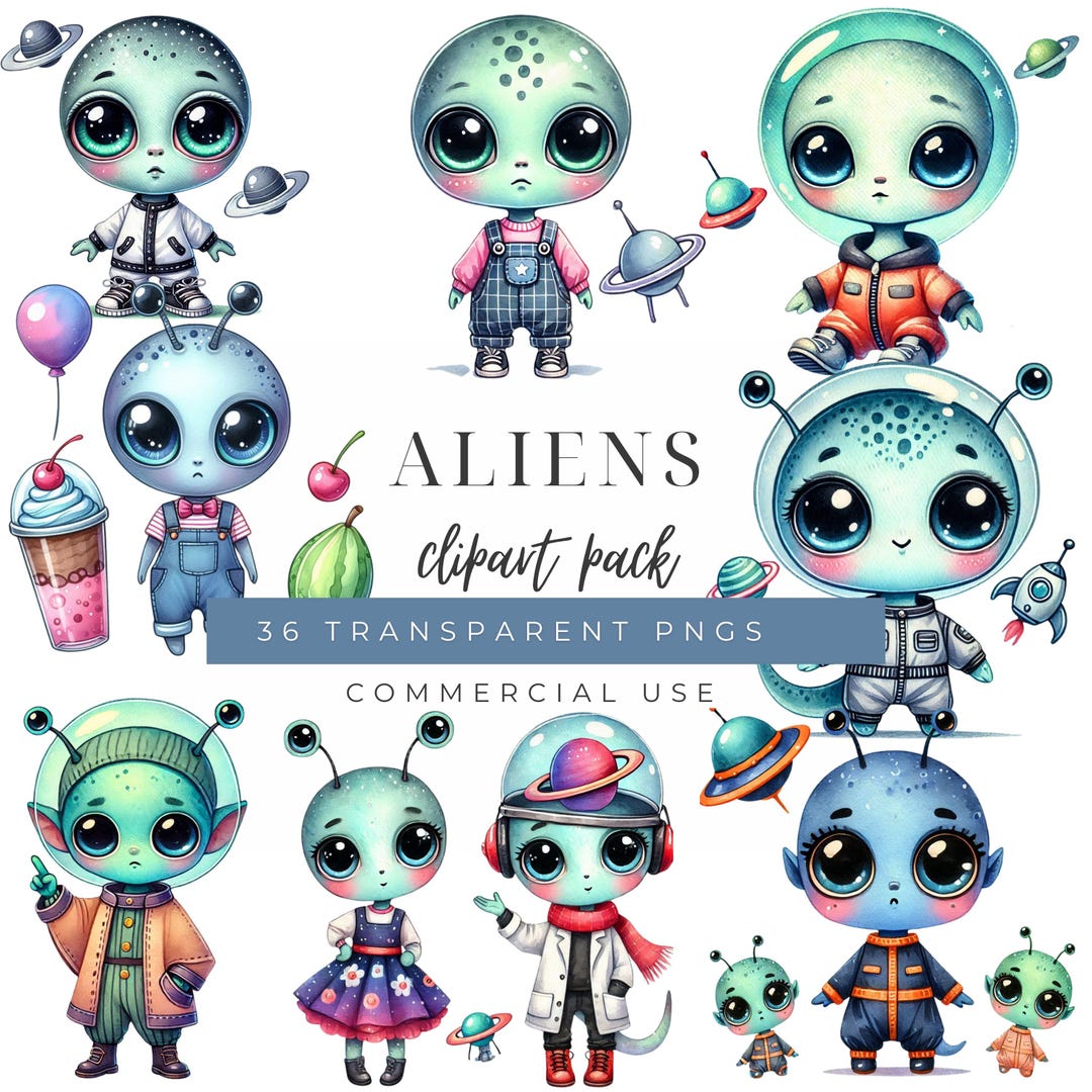 Cute Aliens Clipart Bundle 36 PNG Alien Clipart With Transparent ...