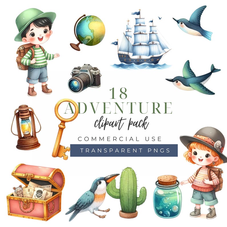 Adventure and Exploration Clipart Bundle - 18 PNG Clipart With ...