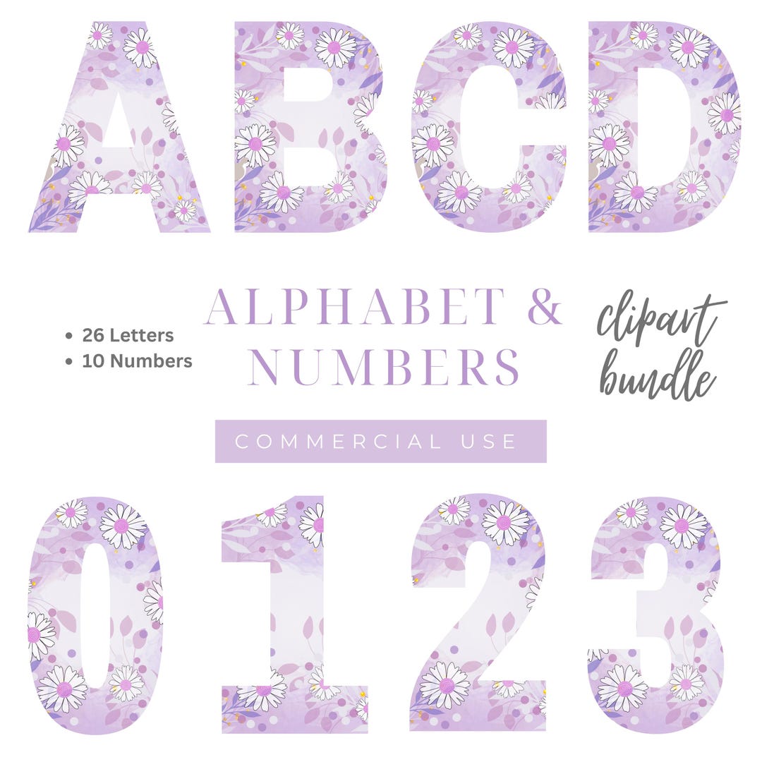 Alphabet and Numbers Clipart Pack - Abstract Floral Spring Clipart ...