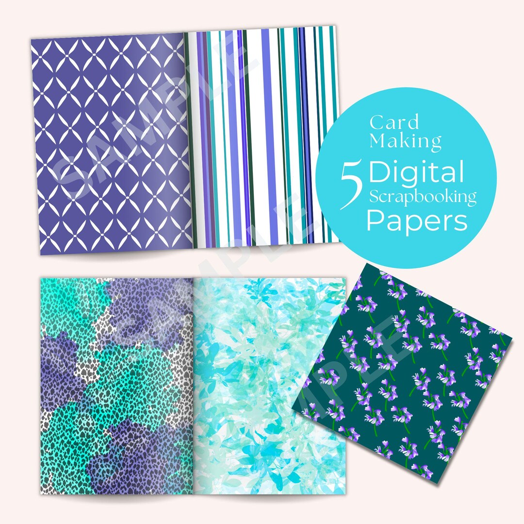 Junk Journal Scrapbooking Digital Paper Pack 5 Purple and Aqua DIY ...
