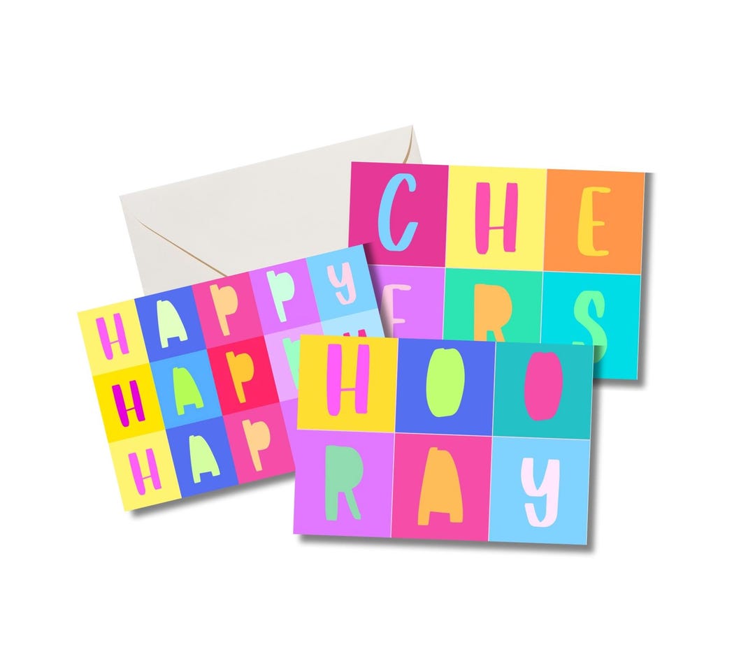 Celebration Cards, Hooray, Cheers, Happy - Printable Set of 3 for ...