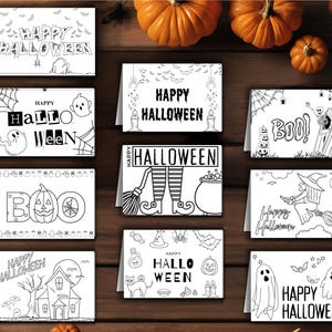 Halloween Cards- Printable Coloring Page, Set of 10, Fun Greeting Cards ...