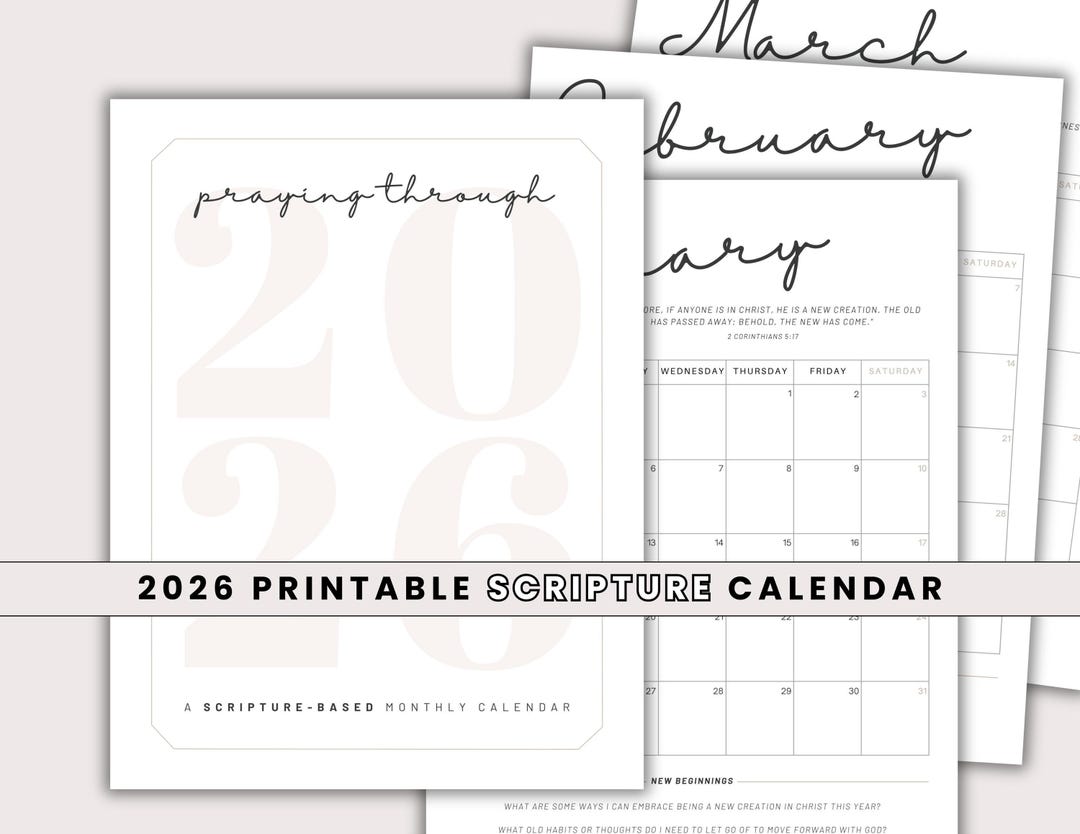 2026 Scripture Calendar – Printable Bible Verse Monthly Planner (PDF ...