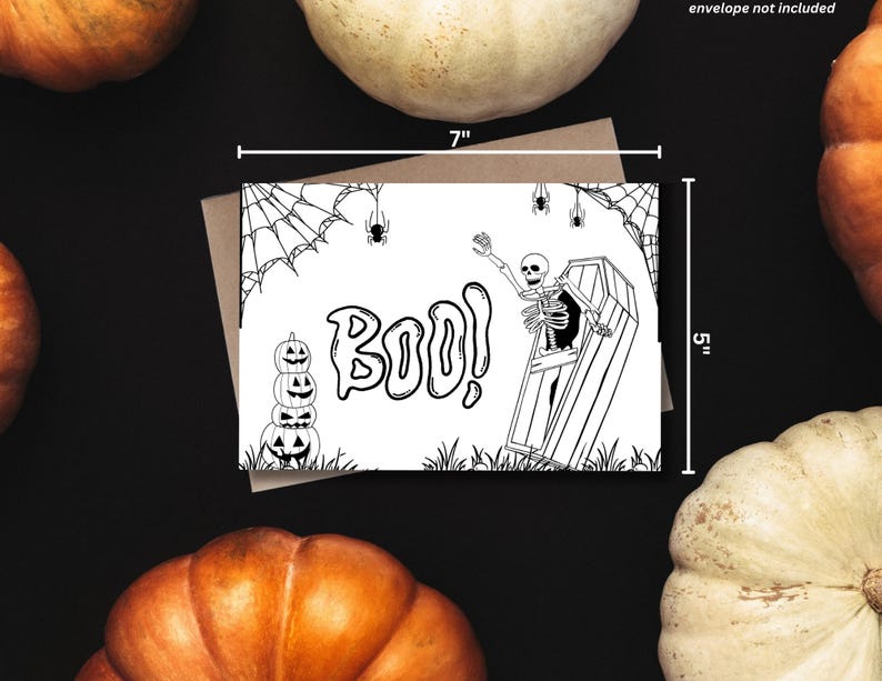Halloween Cards- Printable Coloring Page, Set of 10, Fun Greeting Cards ...