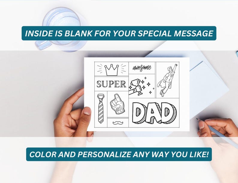 Father's Day Coloring Cards Printable, Set of 3 With Envelopes - DIY ...