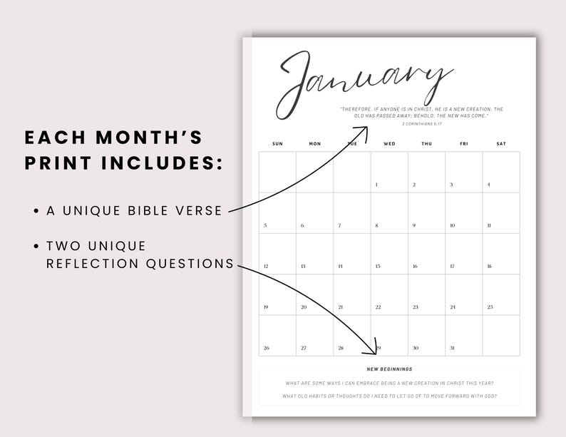 Printable Scripture Calendar 2025- Bible Verse Calendar for Frame ...