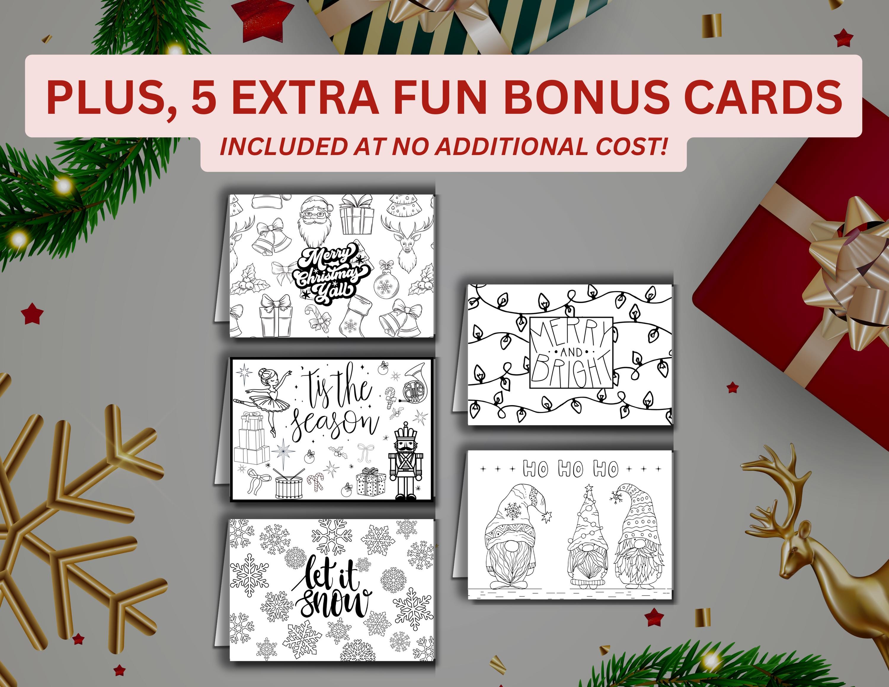 Christmas Greeting Cards- Printable Coloring DIY, Set of 15, Fun ...