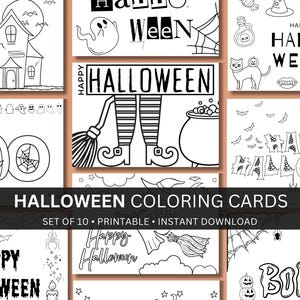 Halloween Cards- Printable Coloring Page, Set of 10, Fun Greeting Cards ...