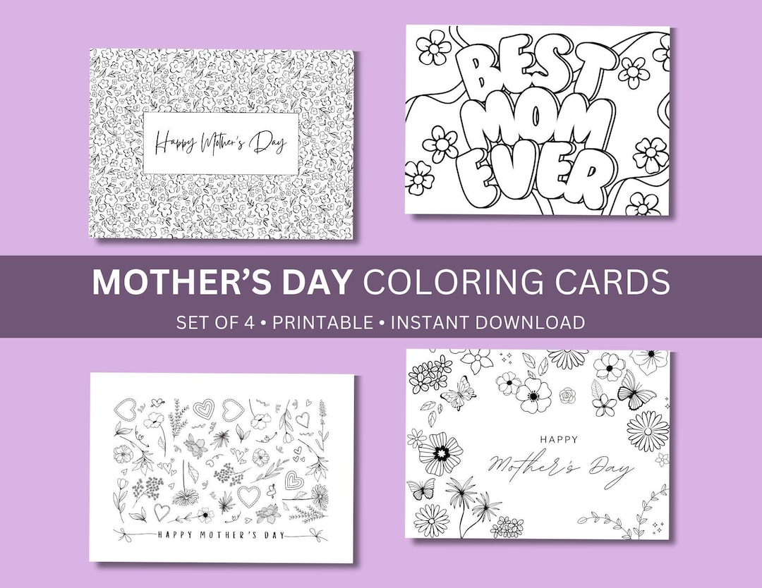 Printable Mother's Day Coloring Cards - Set of 4 With Envelopes ...