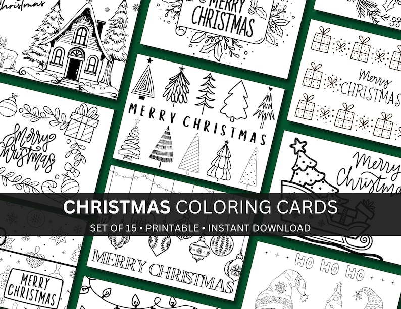 Merry Christmas Cards- Printable Coloring Cards, Set of 15, Fun Holiday ...