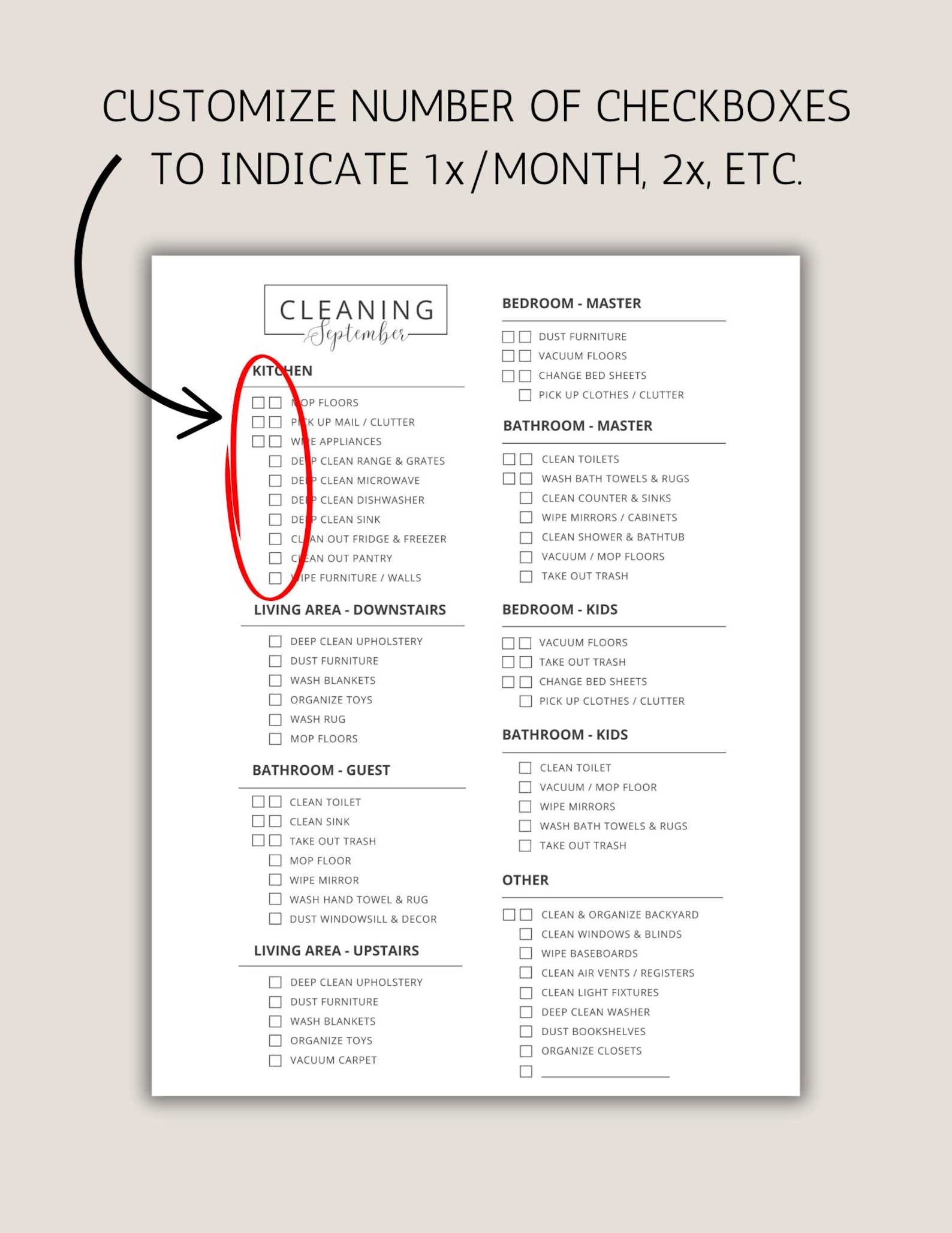 Customizable Cleaning Checklist- CANVA TEMPLATE for Simple Monthly ...